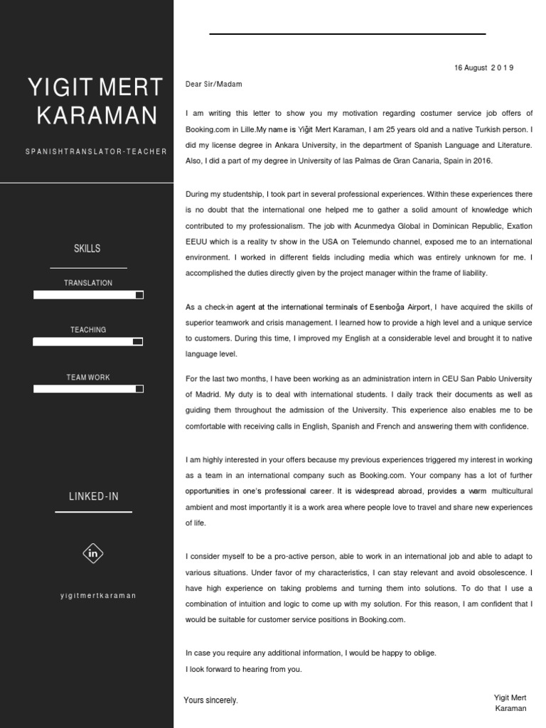 Yigit Mert KARAMAN Cover Letter PDF | PDF | Cognition | Learning