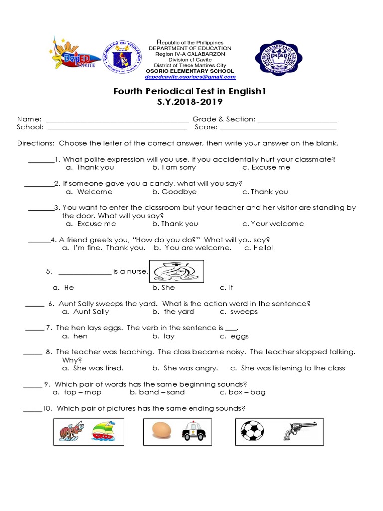 4th Test in English Edited | PDF | Grammar | Linguistic Morphology