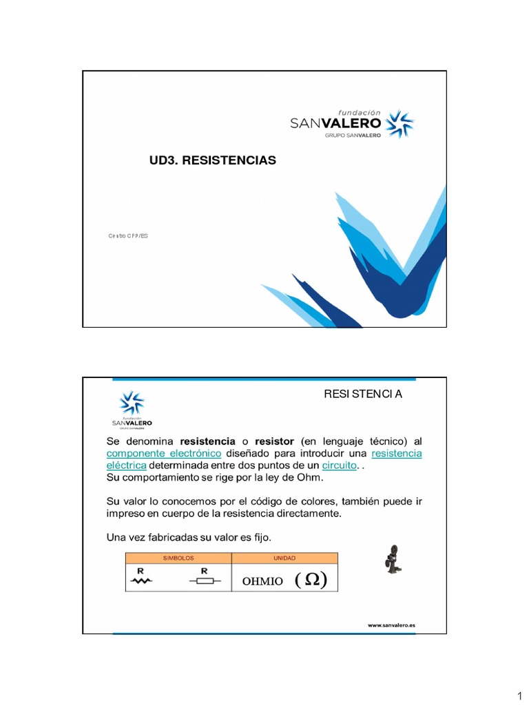 Presentacion UD3 Resistencias PDF | PDF | Resistor | Vatio