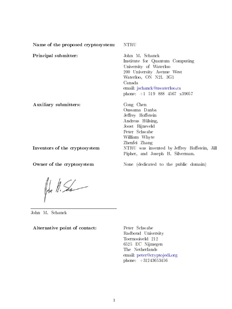 NTRU Cryptosystem Overview and Contacts | PDF