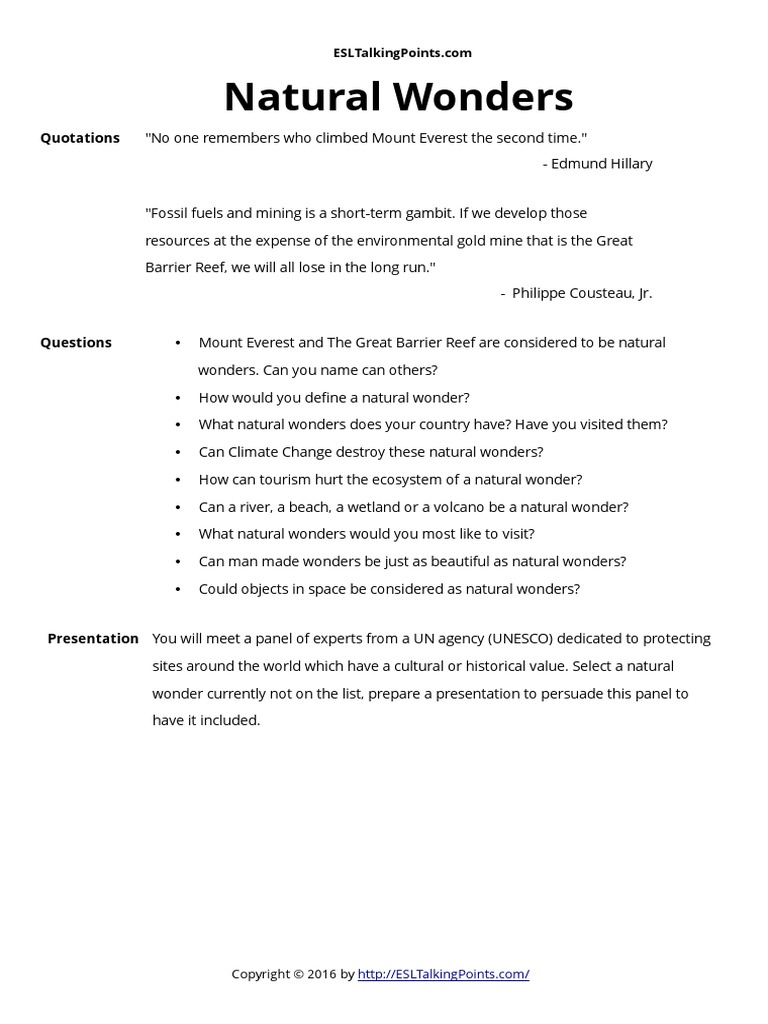 Natural Wonders: Quotations | PDF