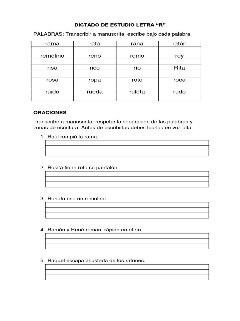 Dictado de Oraciones con la Letra R | PDF | Clásicos