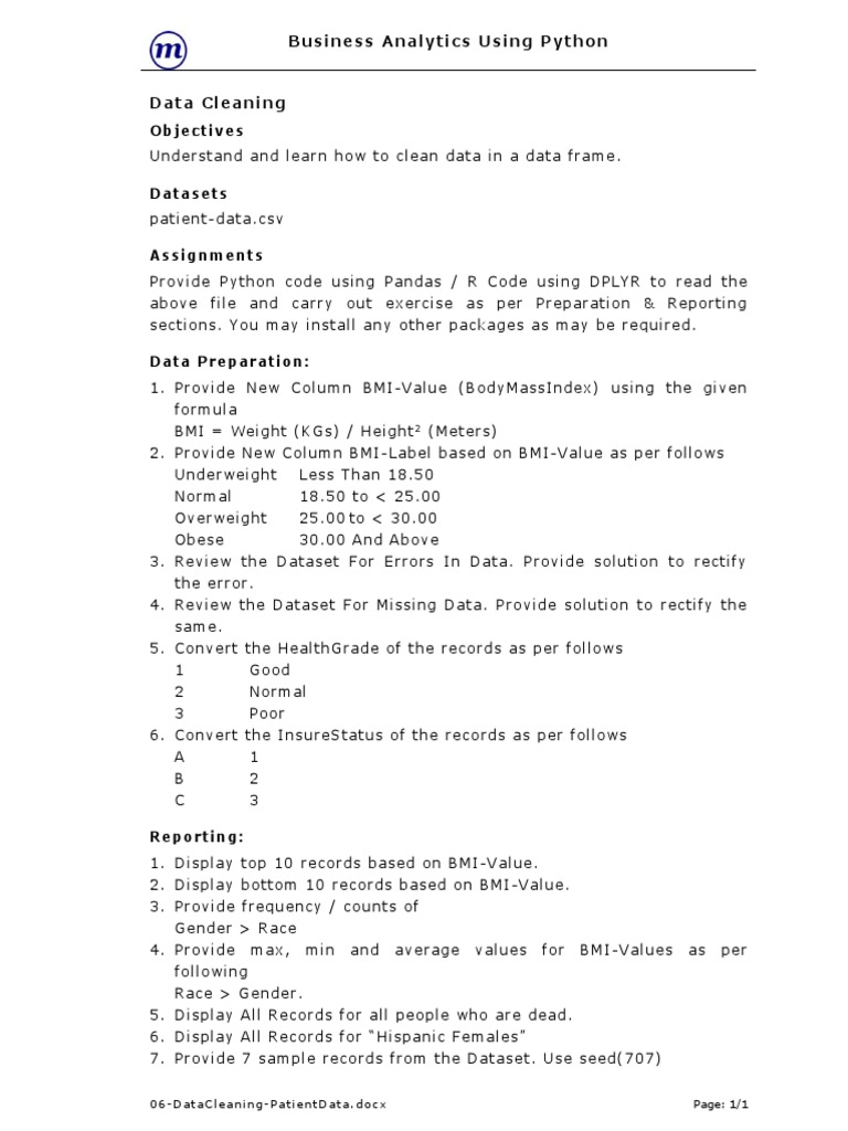 Class 6 10 Aug 2019 DataCleaning PatientData | PDF