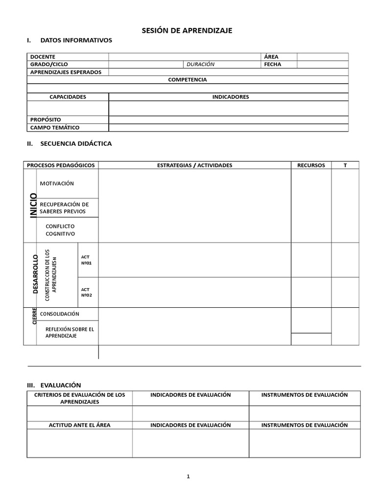 Formato de una sesión de aprendizaje