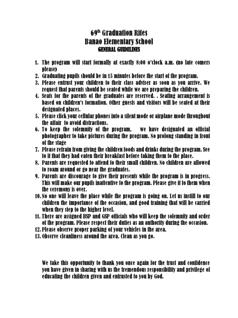 69th Graduation Rites GEN. GUIDELINES | PDF