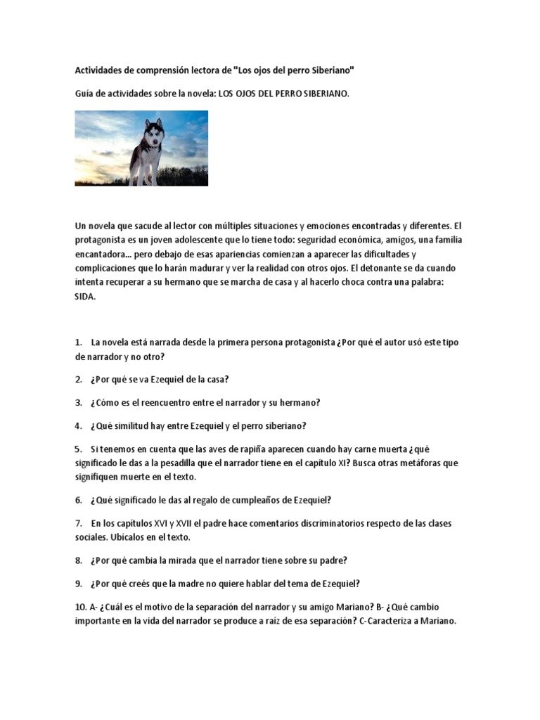 Actividades de Comprensión Lectora Del Perro Siberiano | PDF ...