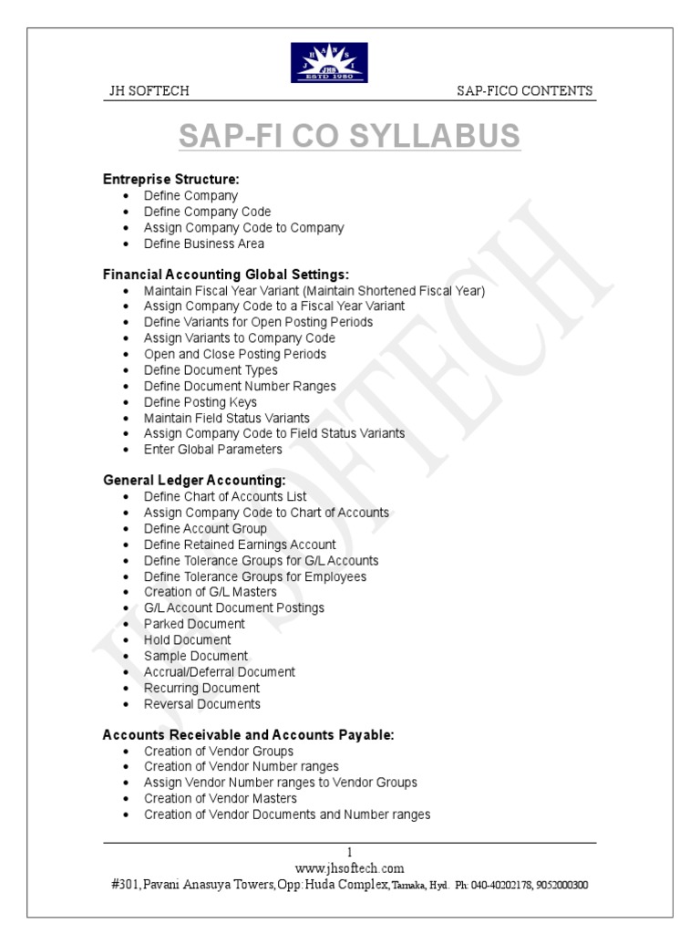 SAP FICO Course Syllabus Overview | PDF | Depreciation | Cheque