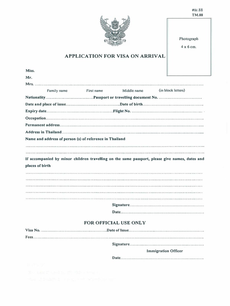 On Arrival Thailand Form | PDF | Travel Visa | Passport