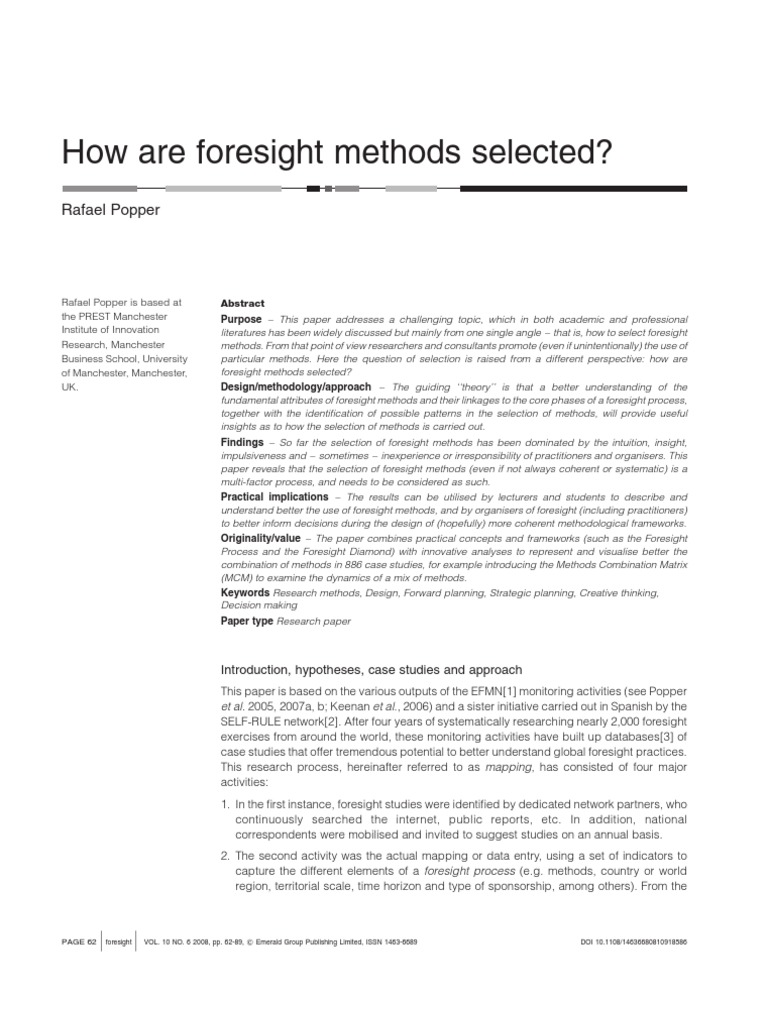 How Are Foresight Methods Selected | PDF | Quantitative Research | Expert