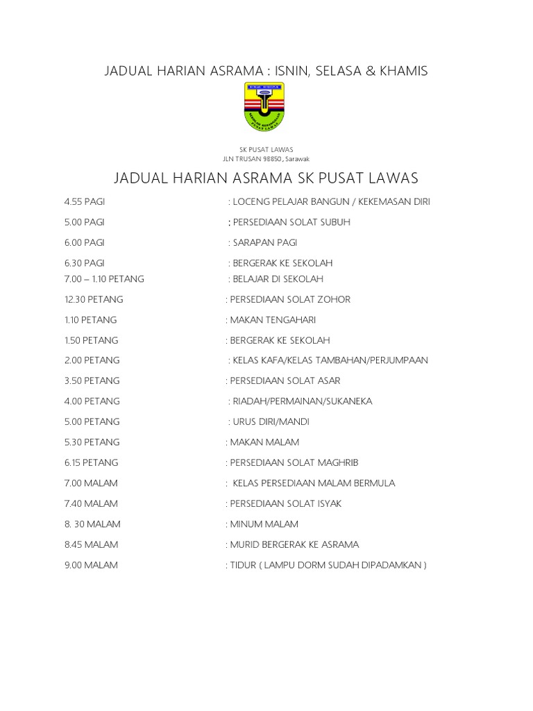 Daily Routines at SK Pusat Lawas Boarding School | PDF