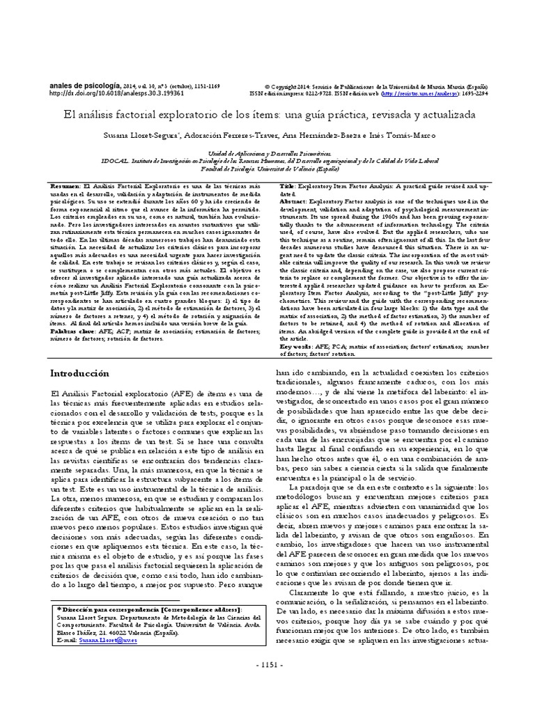 El Analisis Factorial Exploratorio de Los Items Una Guia Practica ...