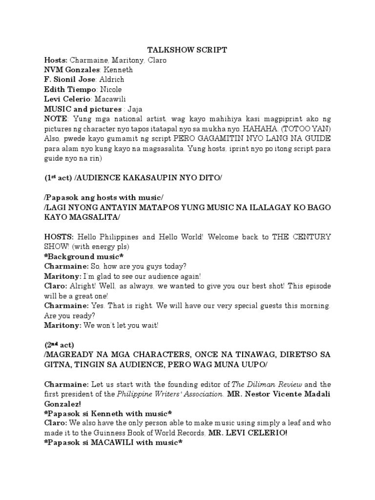 Talkshow Script | PDF | Philippines