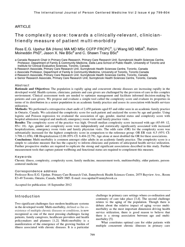 The Complexity Score: Towards A Clinically-Relevant, Clinician-Friendly ...