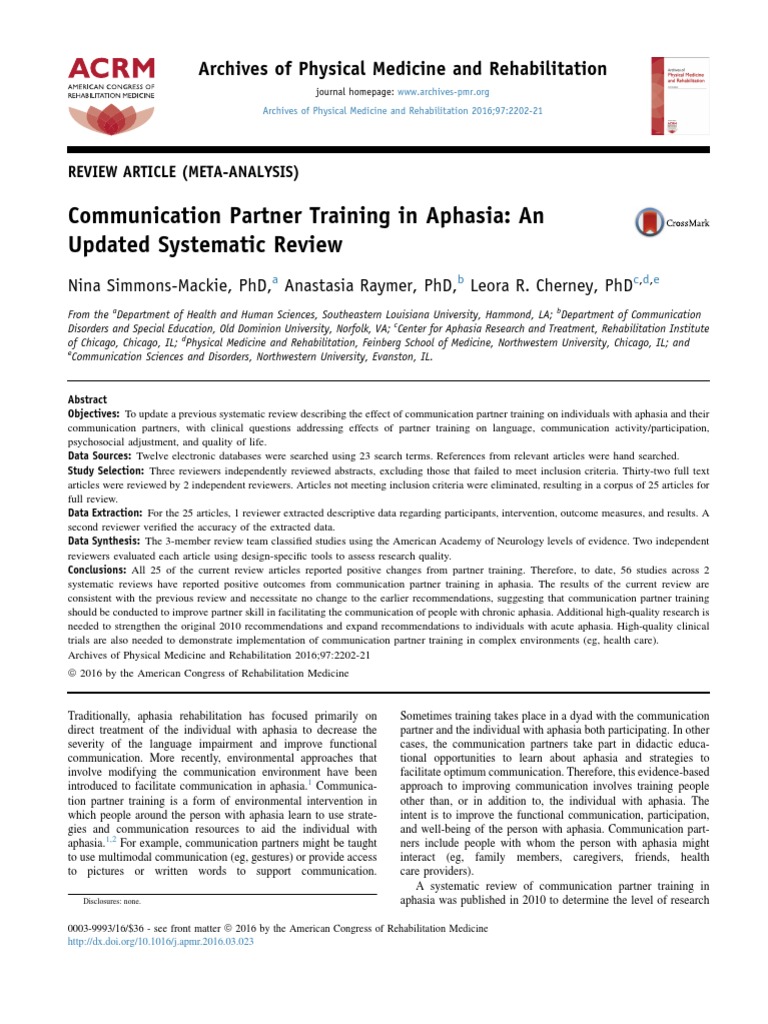 Communication Partner Training in Aphasia: An Updated Systematic Review ...