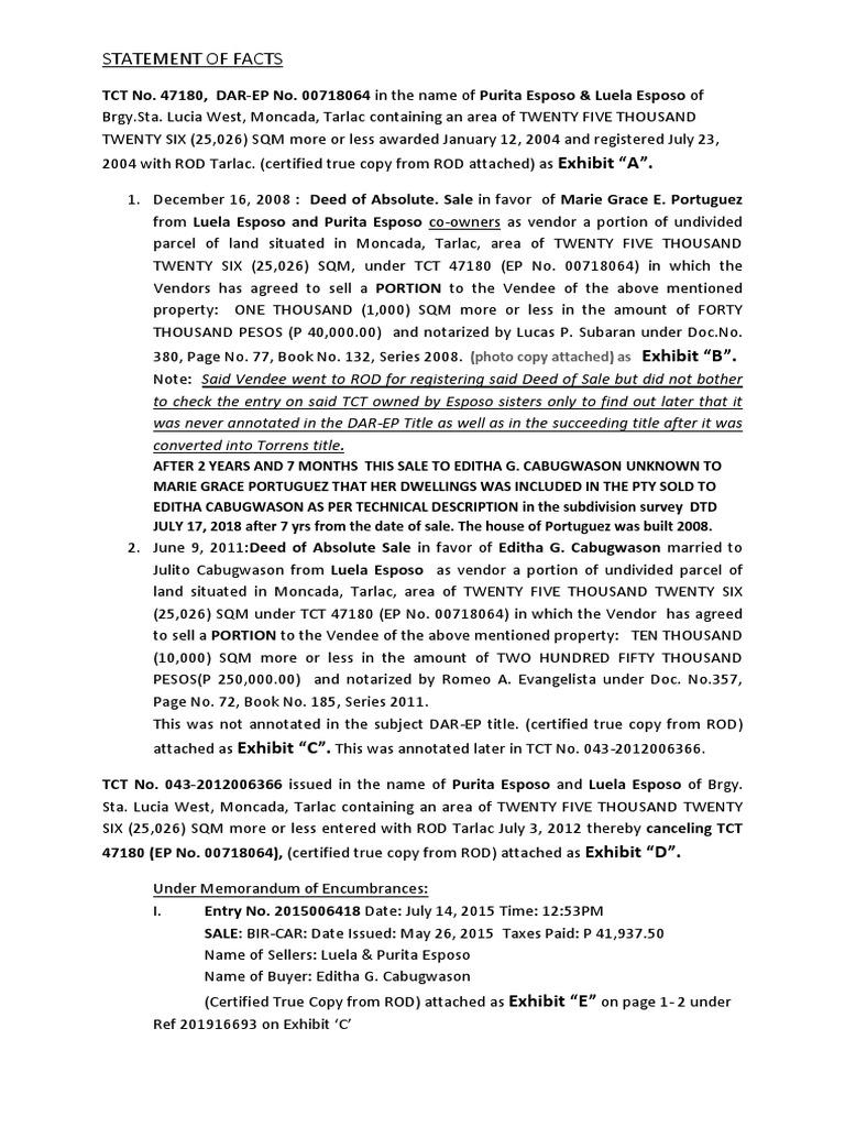 Statement of Facts | PDF | Law And Economics | Property