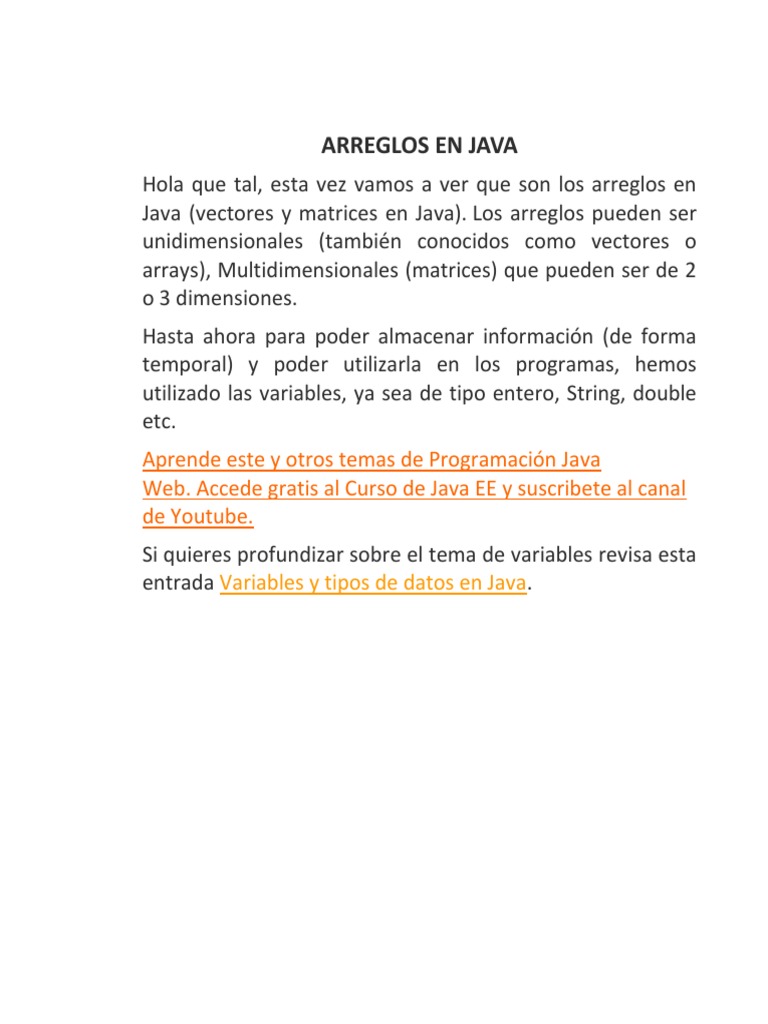 Ejercicios de Arreglos en Java | PDF | Estructura de datos de matriz ...