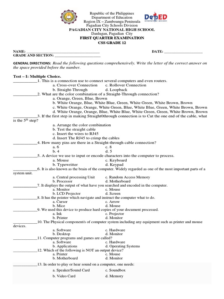 Css 1st Quarter Exam | PDF | Computer Monitor | Computer Hardware