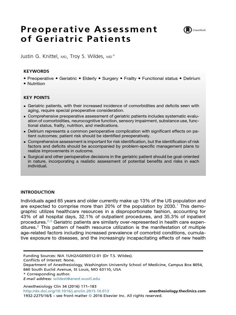 2016 - Preoperative Assessment of Geriatric Patients | PDF | Geriatrics ...