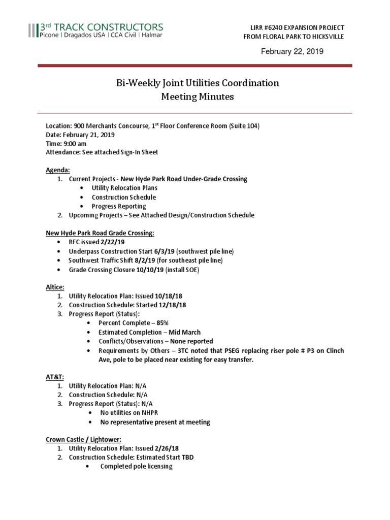 Bi-Weekly Joint Utilities Coordination (02!21!19) | PDF