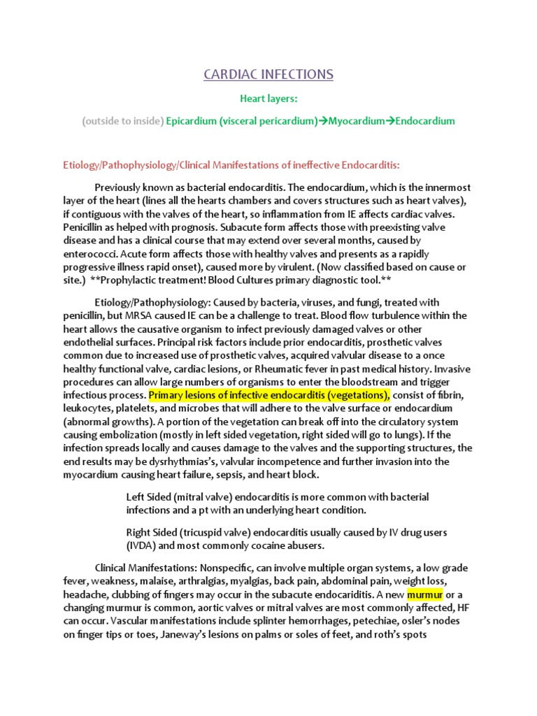 Cardiac Infections: (Outside To Inside) | PDF | Heart | Internal Medicine