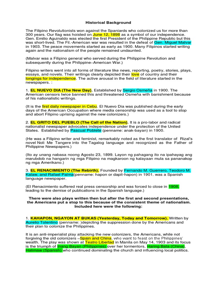 Historical Background | PDF | Tagalog Language | Philippines