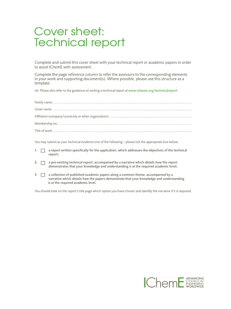 Technical Report Cover Sheet Template | PDF | Chemical Engineering ...