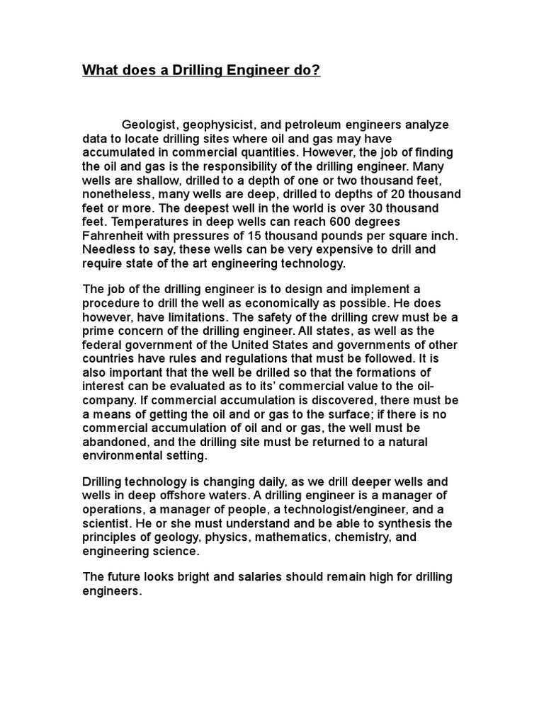 Role of a Drilling Engineer Explained | PDF | Petroleum Reservoir | Oil ...