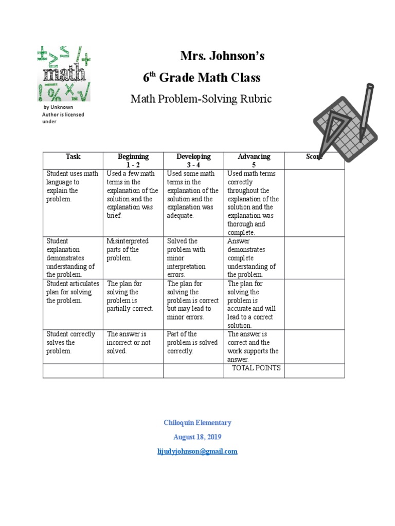Math Problem Solving Rubric | PDF | Neuropsychological Assessment ... Math Problem Solving Rubric | PDF | Neuropsychological Assessment ...