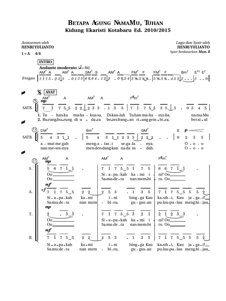 Betapa Agung NamaMu, Tuhan (SATB) | PDF