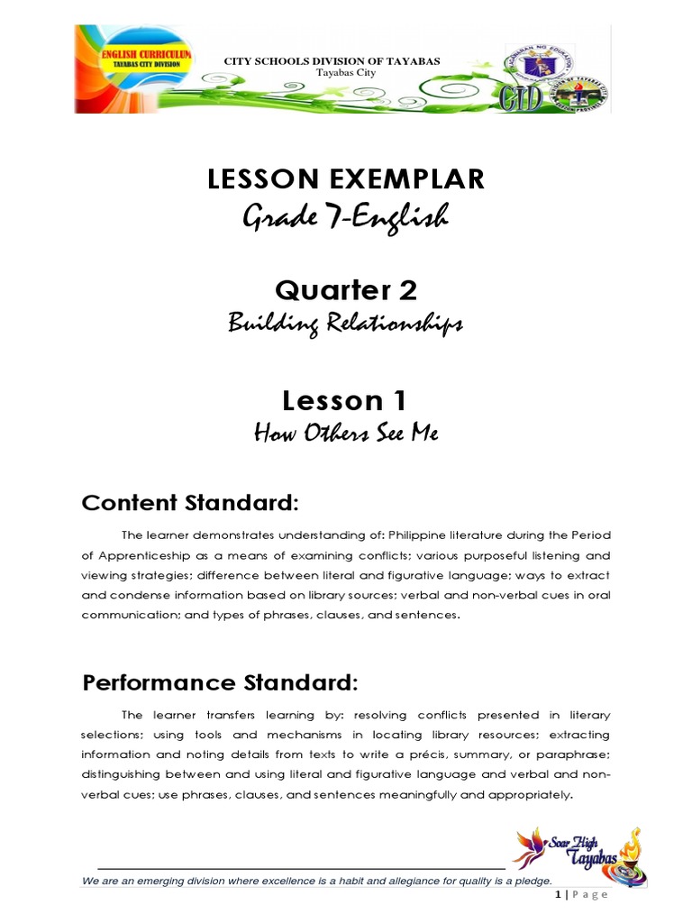 G7 English Lesson Exemplar 2nd Quarter PDF Books Learning