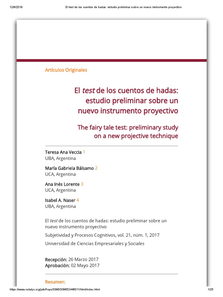 Test de Cuentos de Hadas: Estudio Preliminar | PDF | Sueño | Cuentos de ...