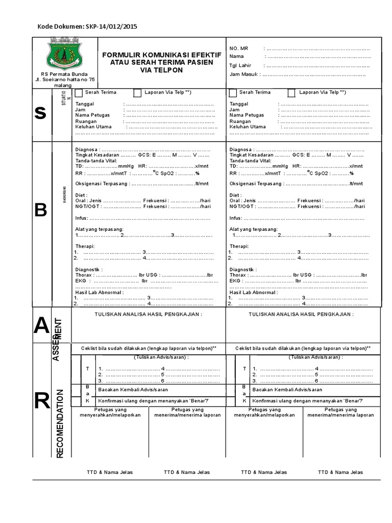 Formulir-SBAR via Tlpn