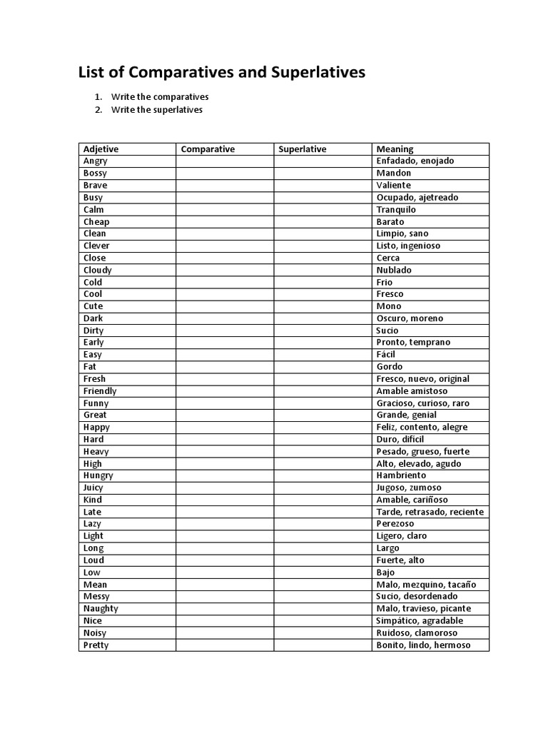 List of Comparatives and Superlatives | PDF