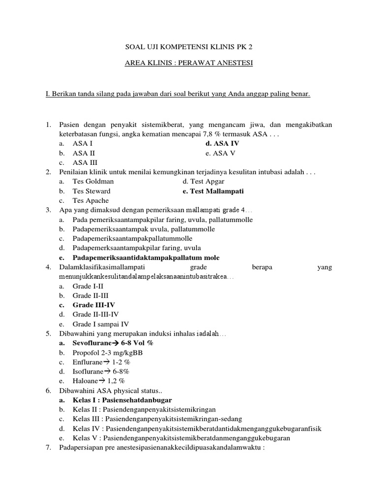 Soal Uji Kompetensi Klinis Anes PK 2 | PDF
