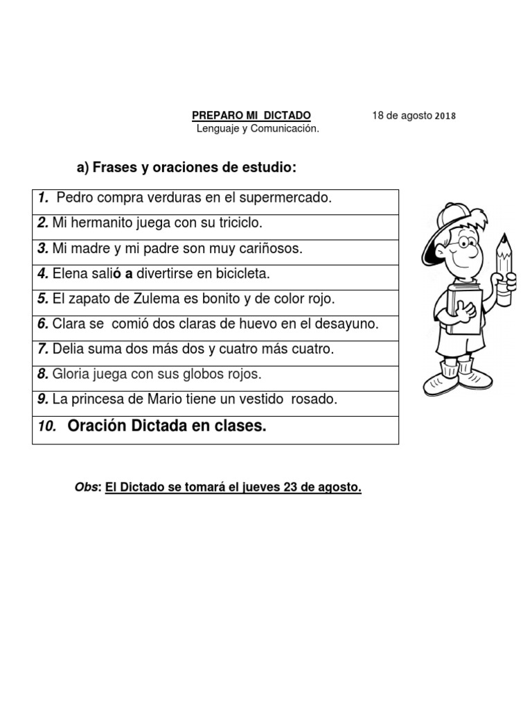 Dictado De Oraciones Pdf
