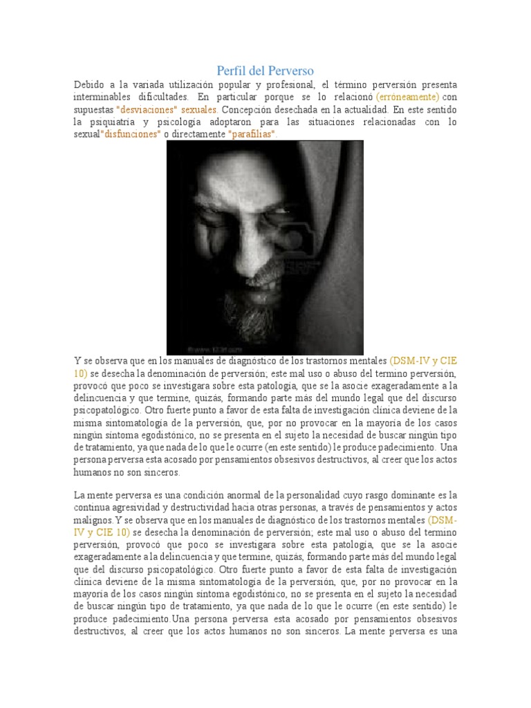 Perfil Del Perverso | PDF | Psicosis | Esquizofrenia