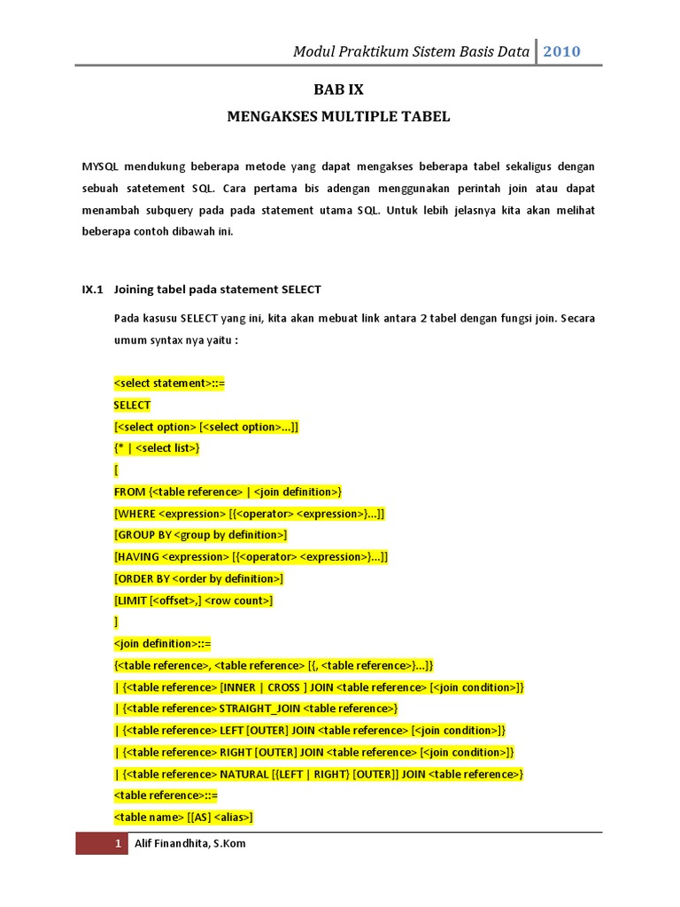 Prak Tik Multi Table | PDF