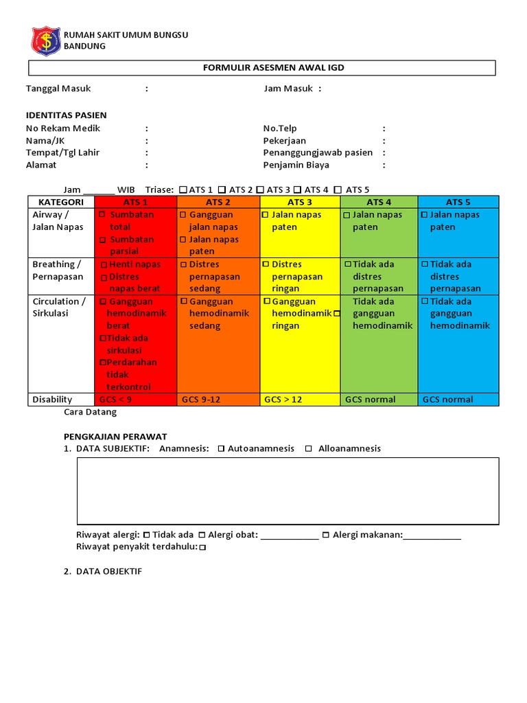 Contoh (Draft) Asesmen Awal IGD | PDF