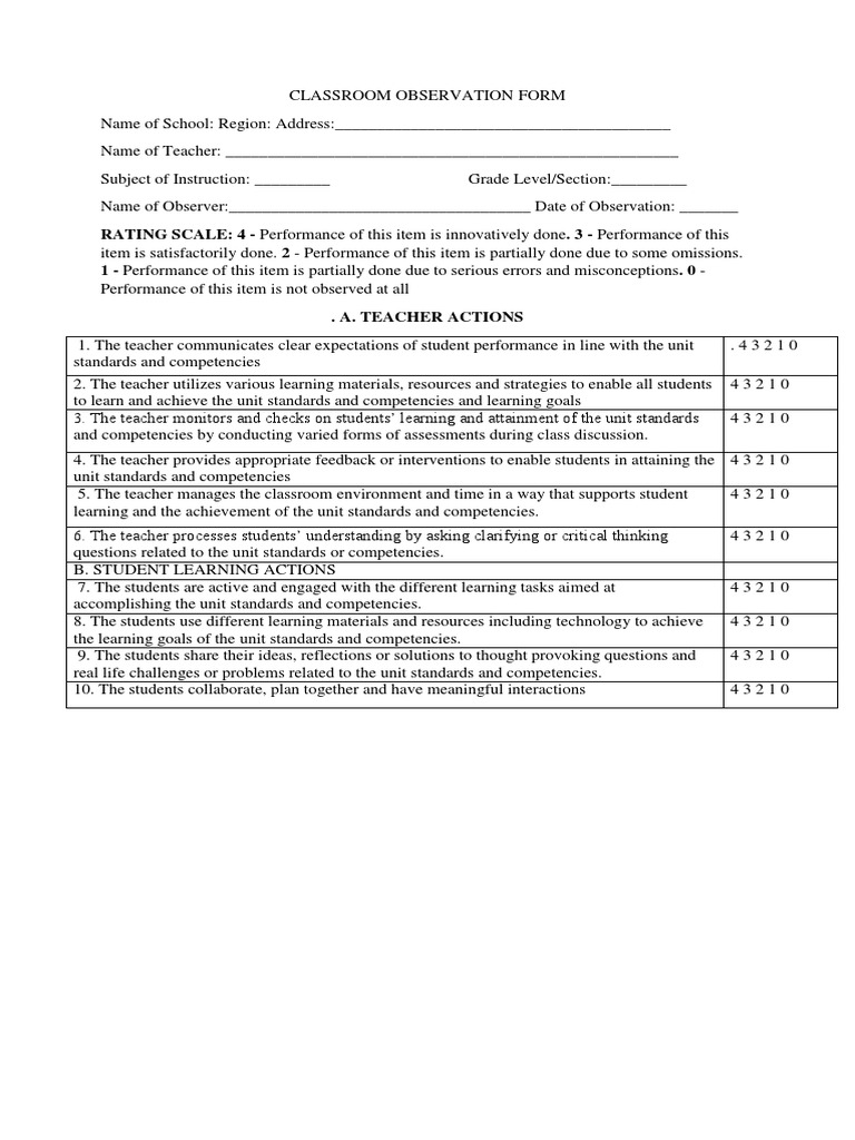 Classroom Observation Form | PDF