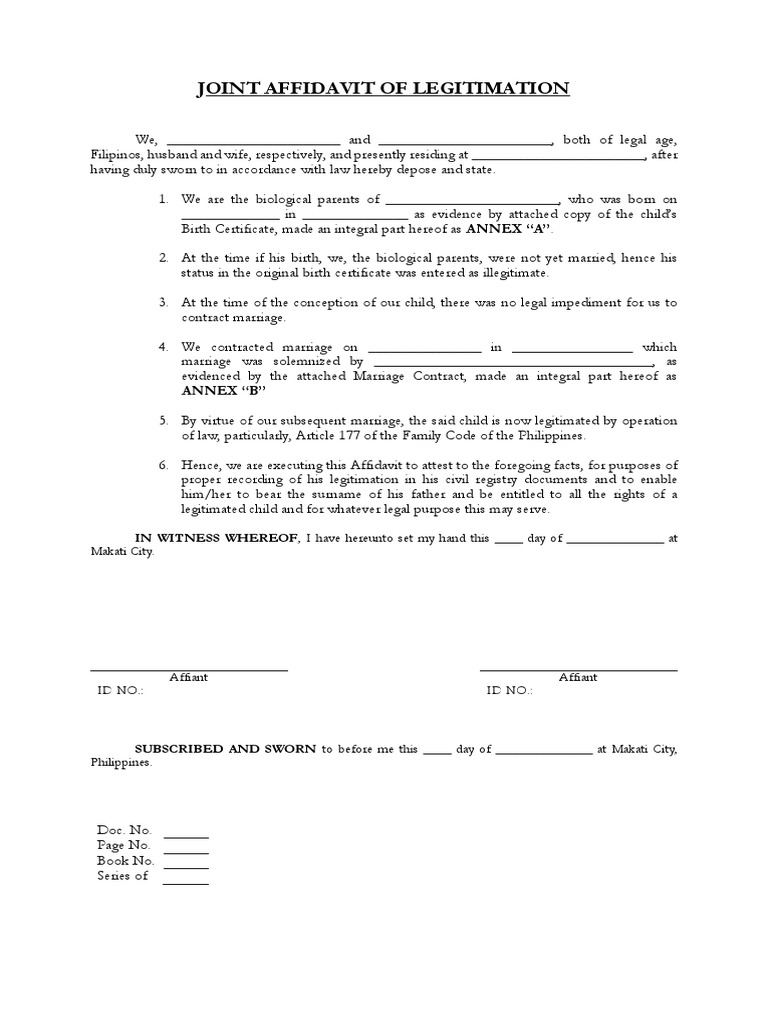 Joint Affidavit of Legitimation (Blank) | PDF