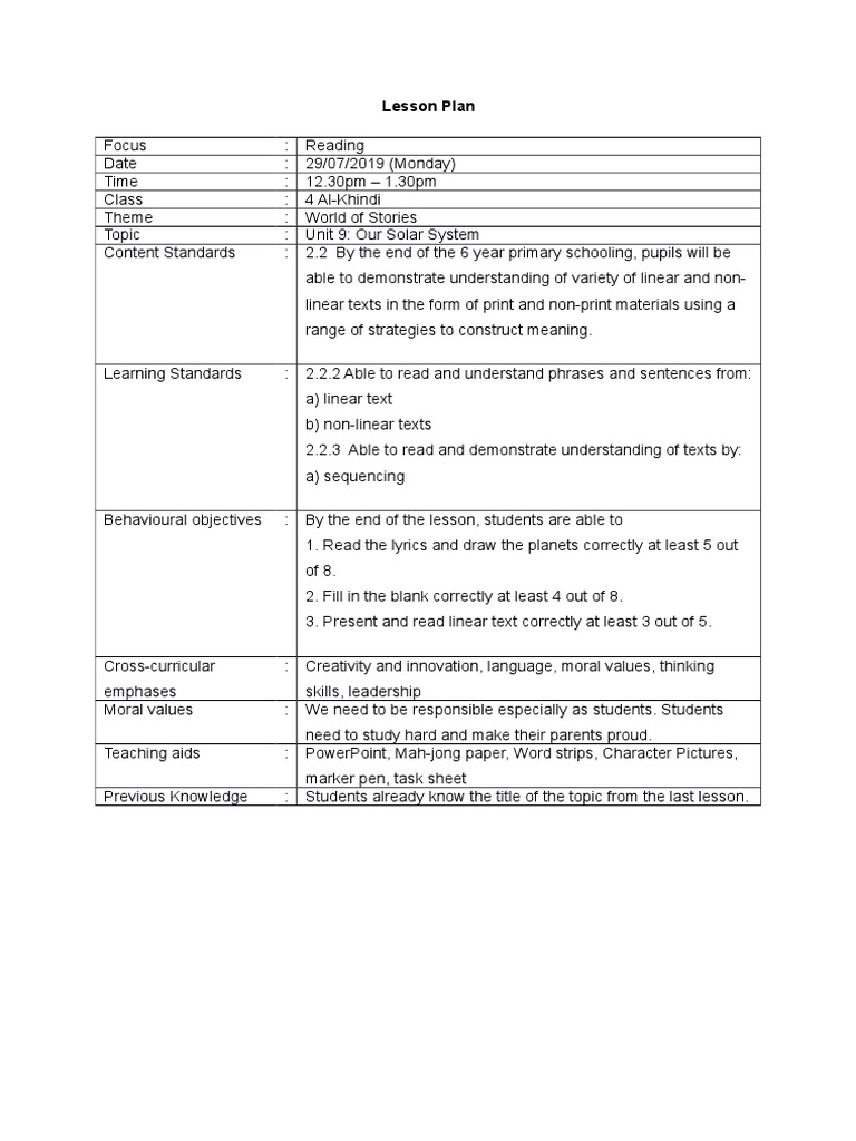 Lesson Plan Reading Unit 8 Year 4 | PDF | Lesson Plan | Teachers