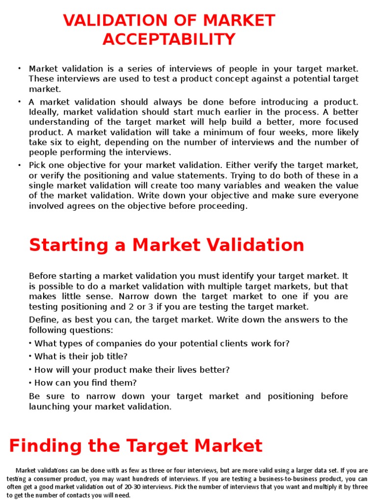 Validation of Market Acceptability | Question | Understanding