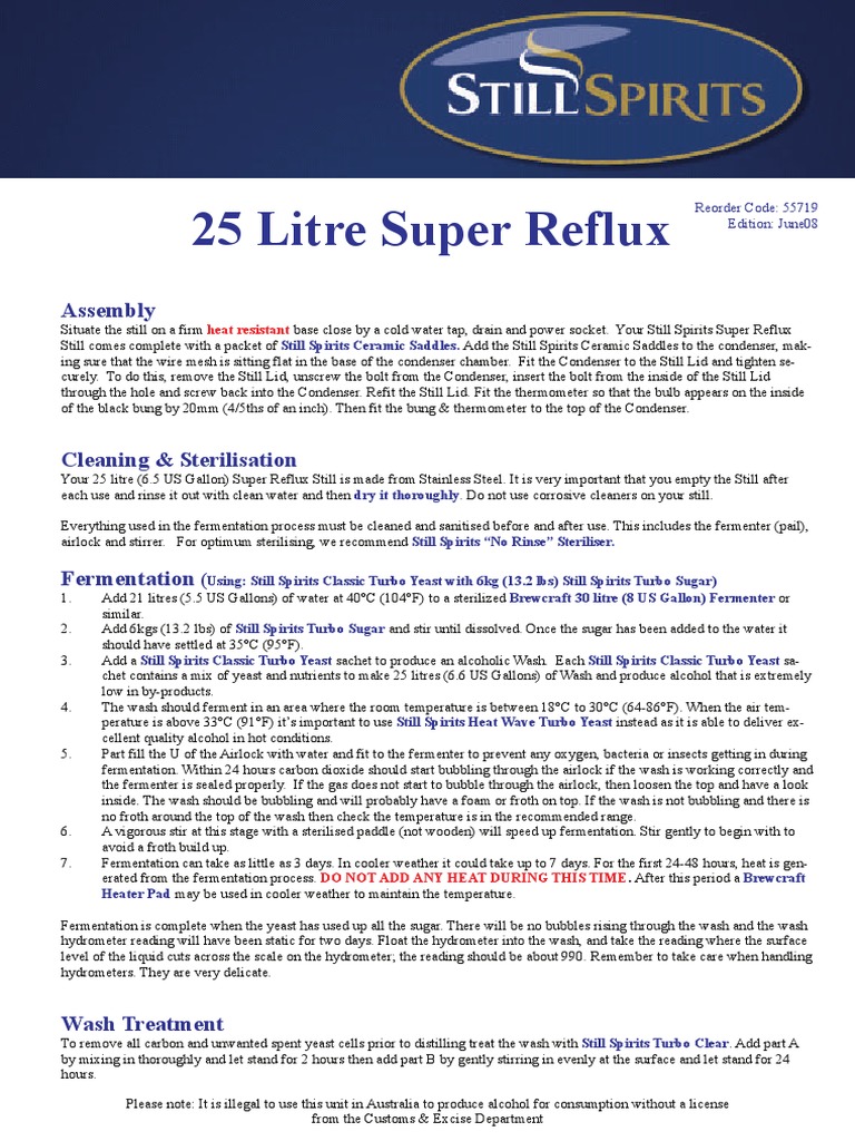 Super Reflux Still Setup & Fermentation Guide | PDF | Fermentation In ...