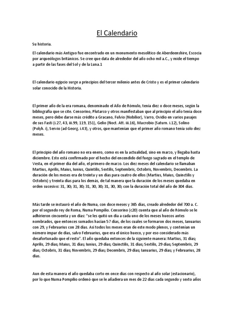 El Calendario Su Historia | PDF | Calendario | Unidades de medida