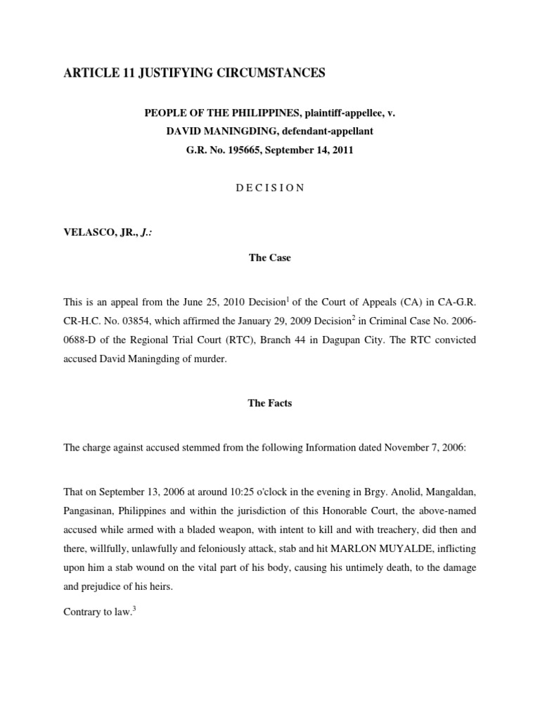 Article 11 Justifying Circumstances | PDF | Burden Of Proof (Law ...