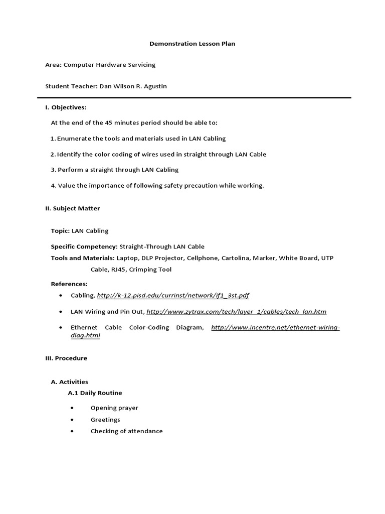 TVE RAC Lesson Plan | PDF | Electrical Connector | Computer Networking