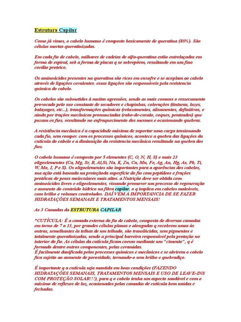 A estrutura capilar e suas camadas: cutícula, córtex e medula | PDF ...