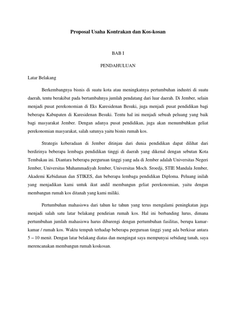 Proposal Usaha Kontrakan Dan Kos | PDF