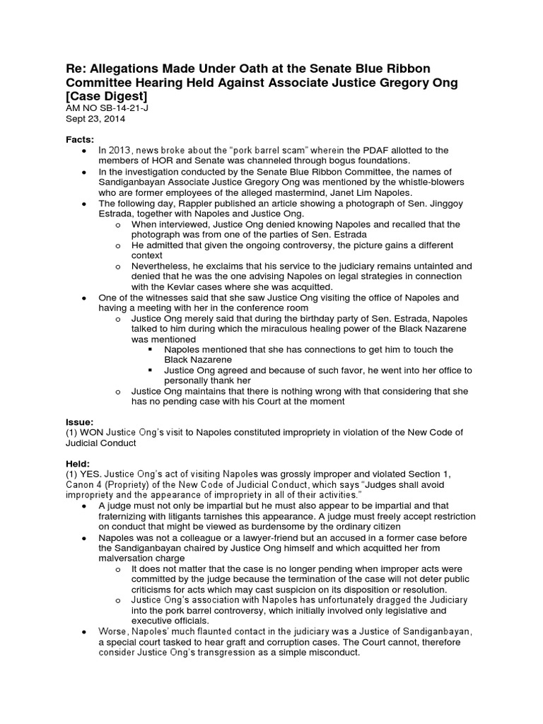 15 Re Allegations Made Under Oath at The Senate Blue Ribbon Committee ...