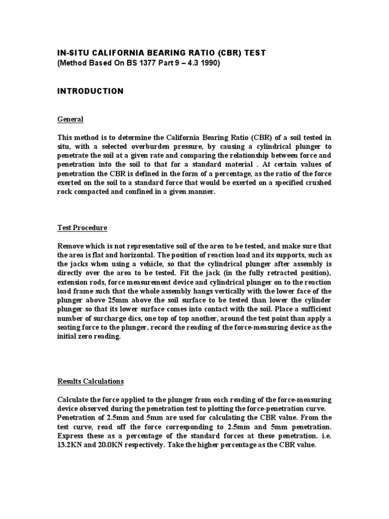 In-Situ California Bearing Ratio (CBR) Test | PDF
